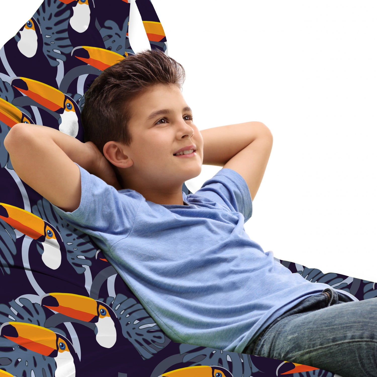 Tropical Lounger Chair Bag, Toucan Birds and Monstera Leaves Circles ...