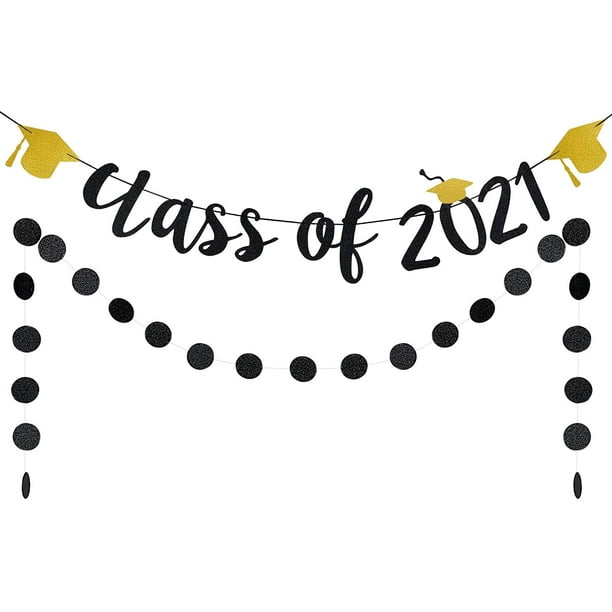 Black Glitter Class Of 2021 Banner and Black Glitter Circle Dots ...