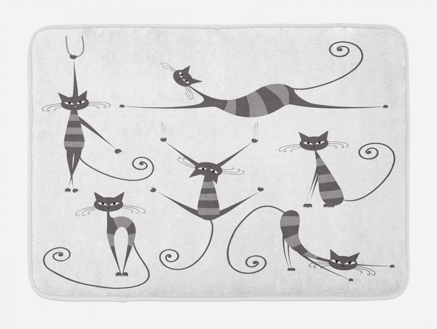 Cat Bath Mat, Furry Skinny Striped Cats in Several Funny Body Postures ...