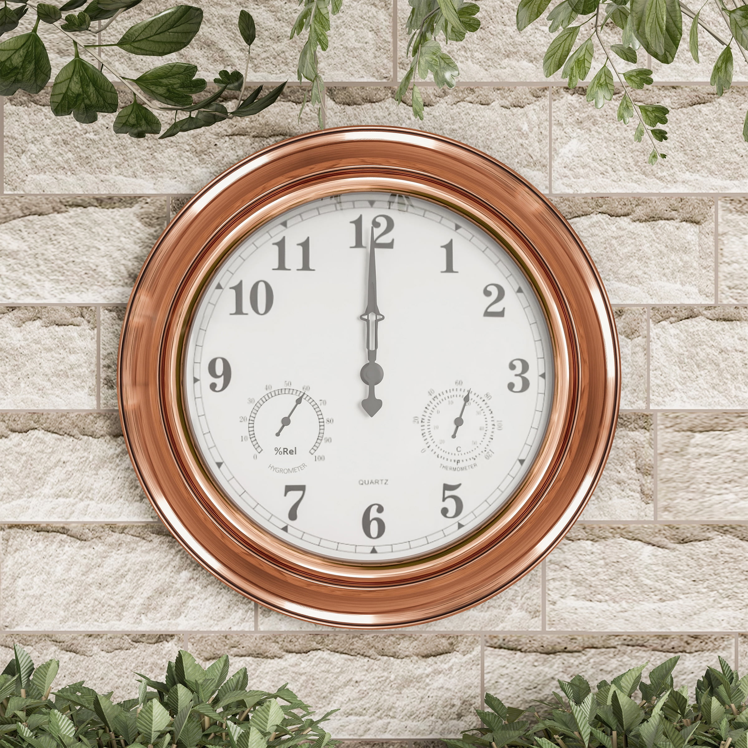 Villacera Indoor/Outdoor Quartz Wall Clock Thermometer Hygrometer – 18 ...