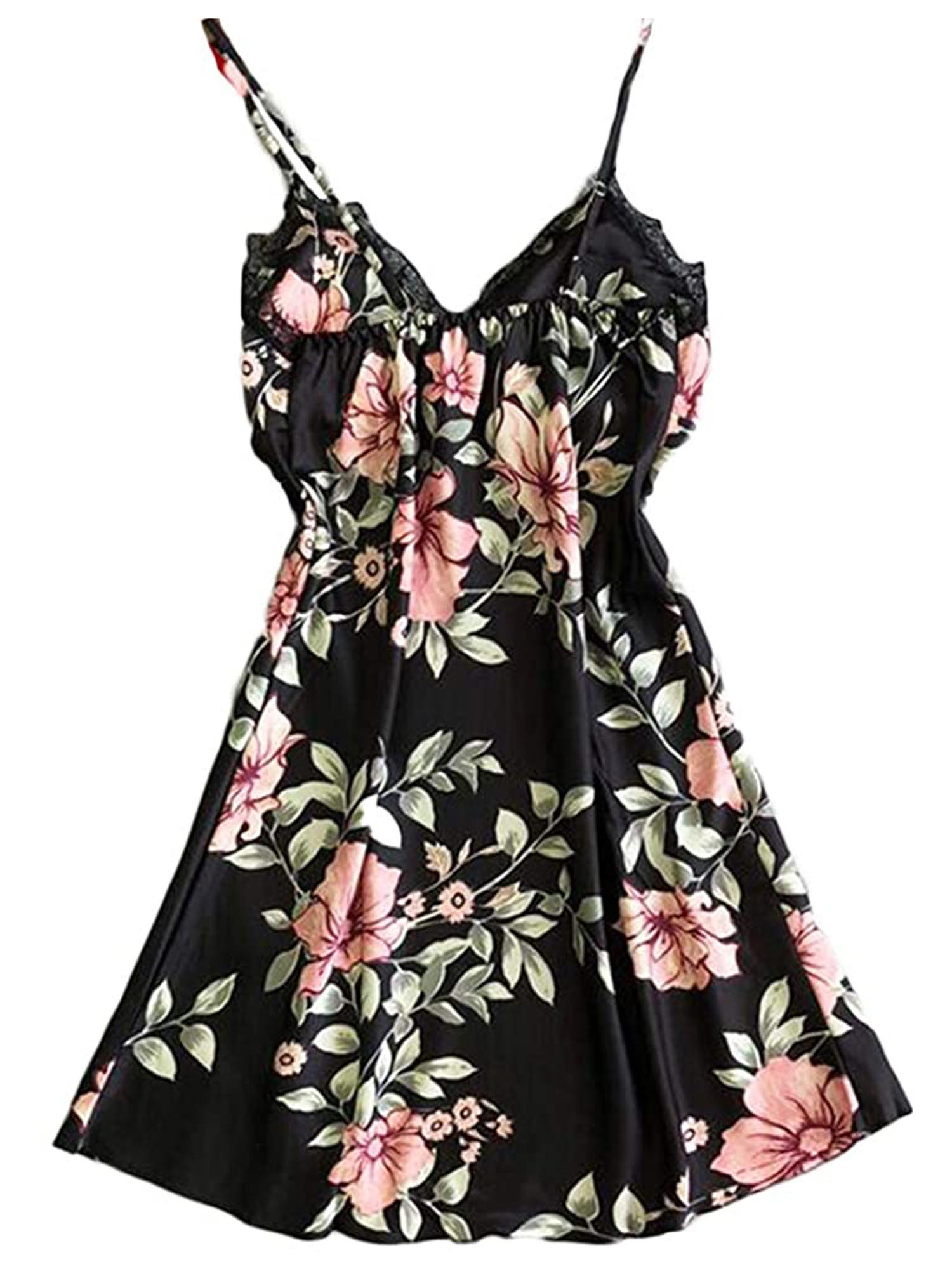 Bebiullo Womens Lace Floral Silk Feel Gown Sleeveless Nightie Sexy ...