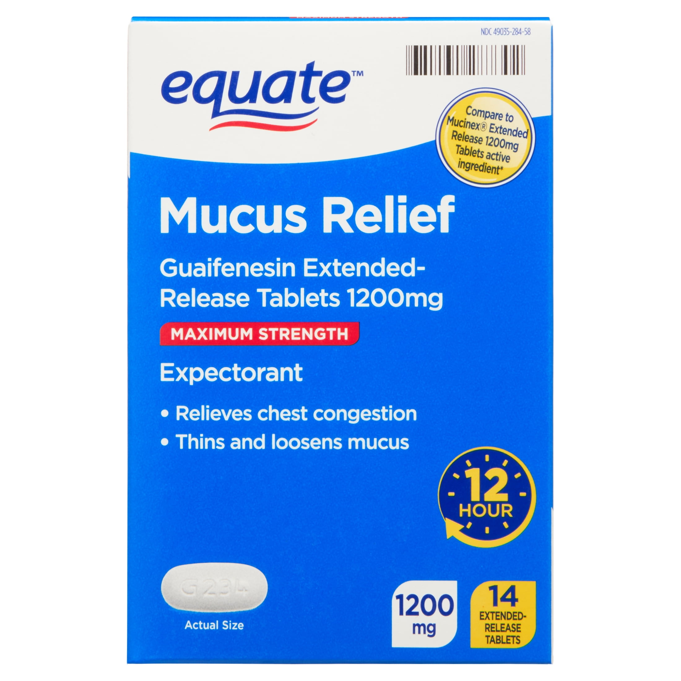 Equate Maximum Strength Mucus Relief Expectorant, 14 Tablets - Walmart.com