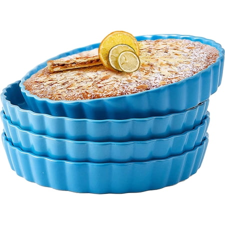 Oven To Table Quiche Dish Bakeware Set Of 4 Matte Ceramic Pie Pans 10 ...