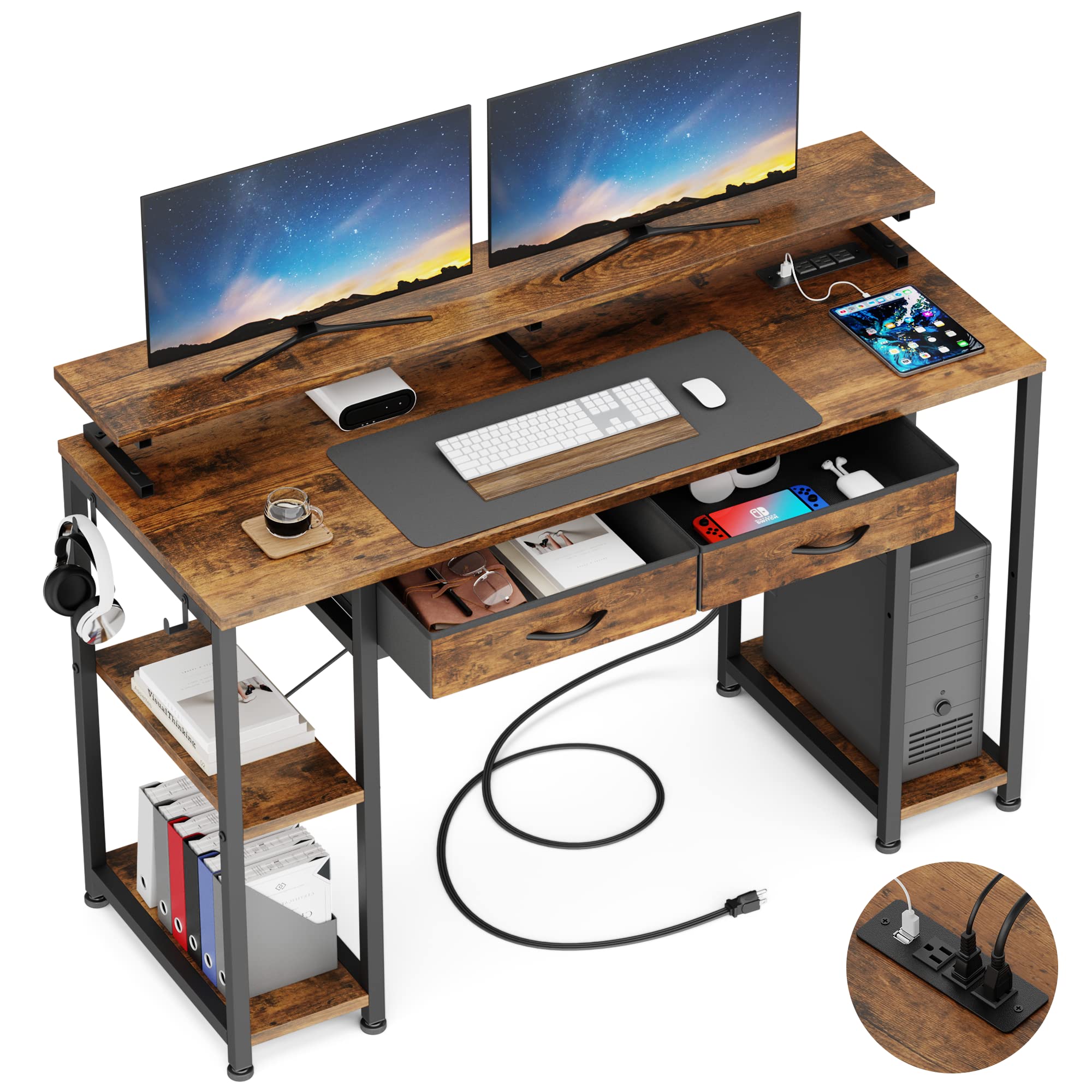 GIKPAL Computer Desk 47” Gaming Desk Home Office Desk with Drawers and ...