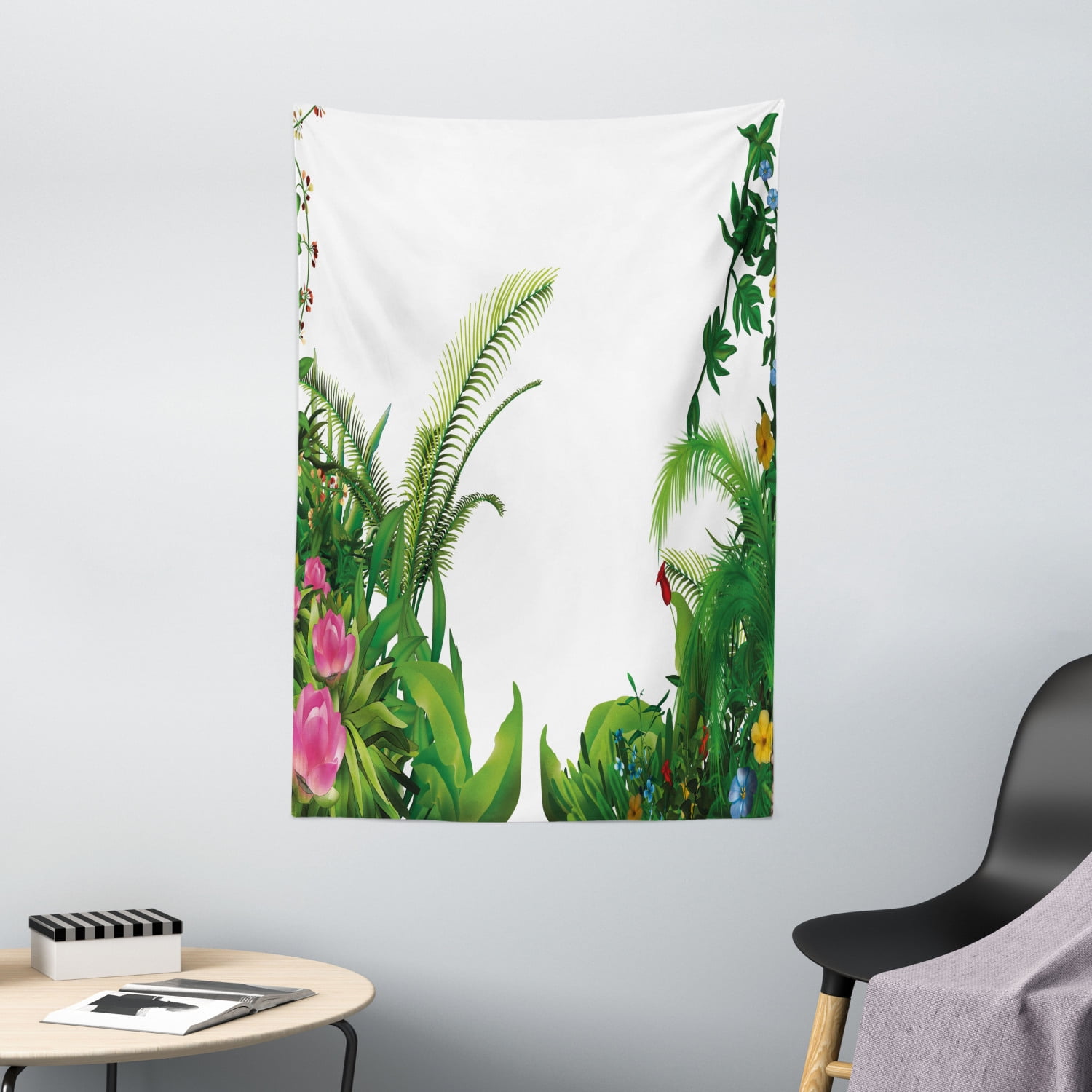 Plant Tapestry, Hand Drawn Illustration of Tropical Plants with ...