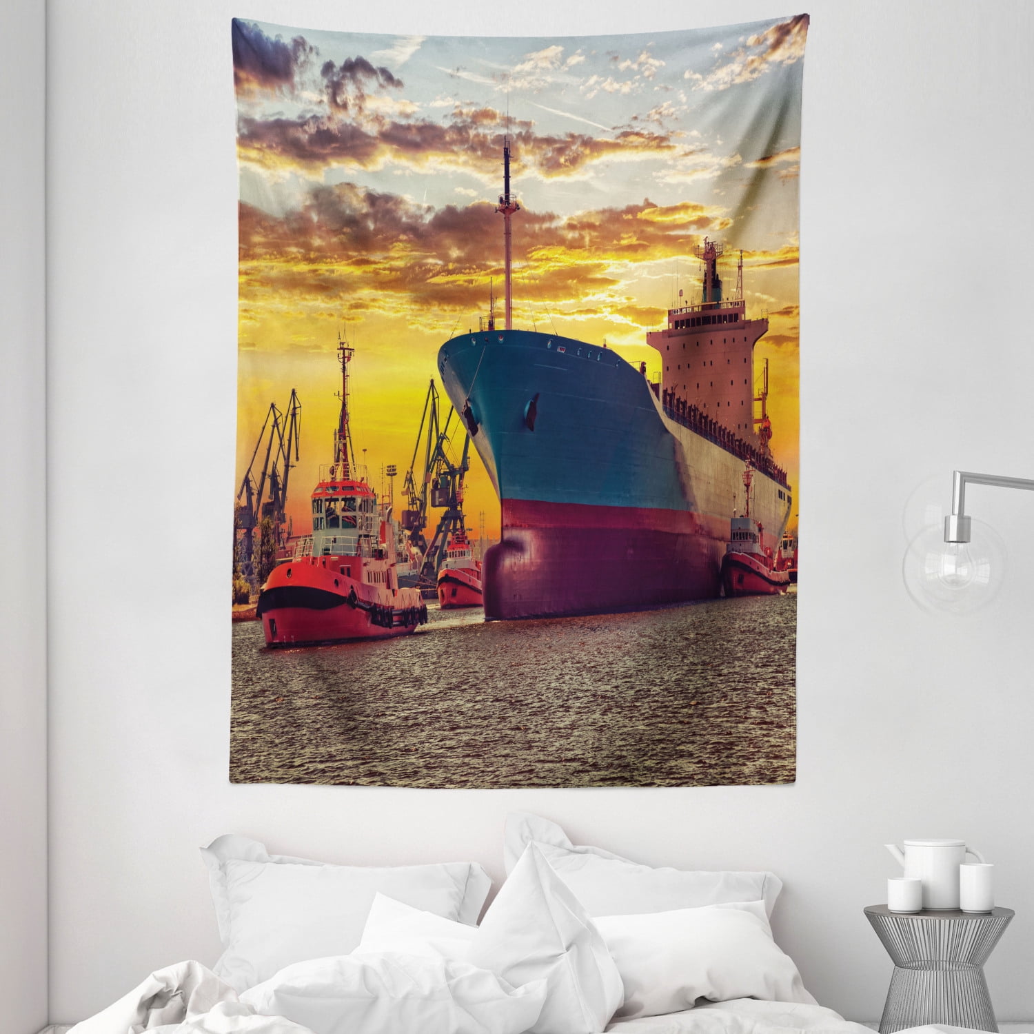 Nautical Tapestry, Giant Transportation Ship Escorting Tugs Leaving ...