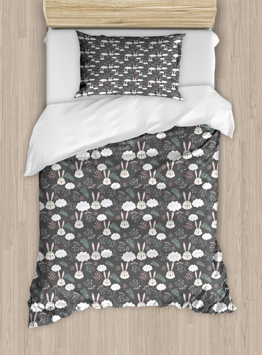 Rabbit Duvet Cover Set Twin Size, Kids Nursery Design with Sleeping ...