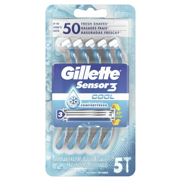 Gillette Sensor3 Cool Disposable Razors for Men, 5 ct - Walmart.com ...