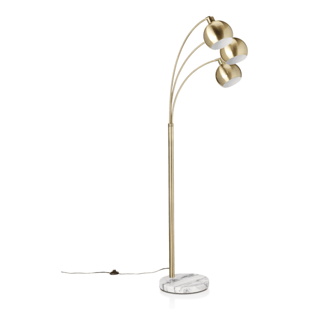 Bouclair Gold 3-Head Floor Lamp with Marble Base 14 X 72 in (35 X 183 ...
