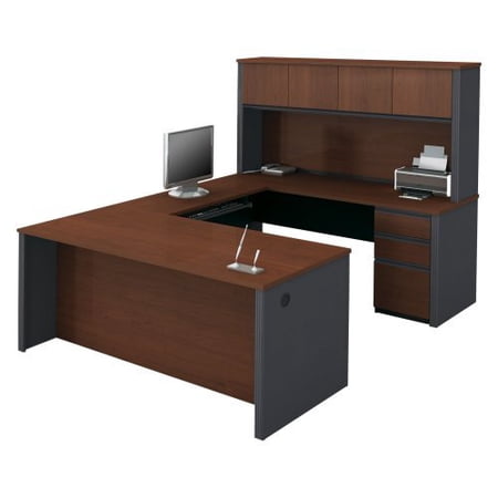 Bestar Prestige U-Shaped Workstation with Hutch and Dual Pedestals ...