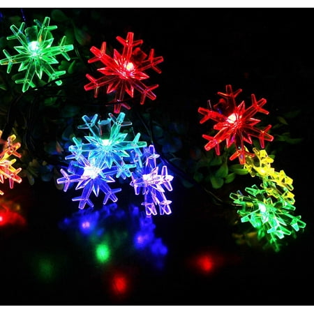 Solar Snowflake String Lights , 20ft 30 LEDs Waterproof 8 Modes Solar ...