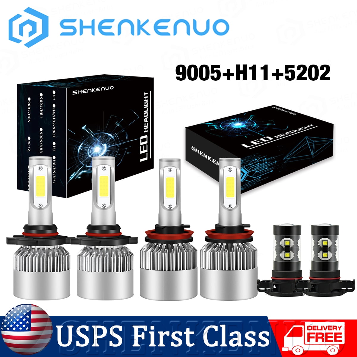SHENKENUO 9005 H11 5202 LED Headlight Fog Light Bulbs Combo For Chevy ...