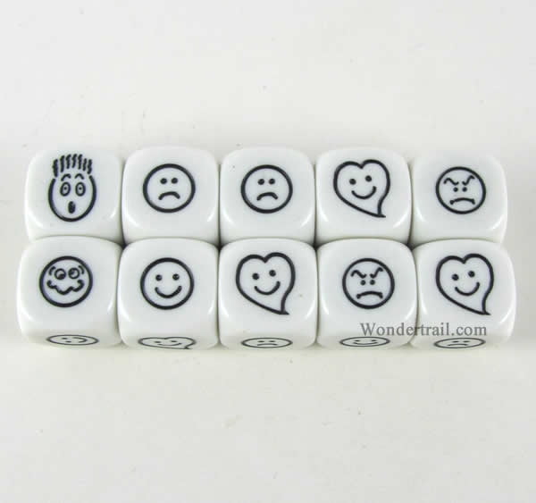 Smiley Face Dice White Dice with Black Faces D6 16mm (5/8in) Pack of 10 ...