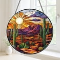 Cactus Landscape Sunset Stained Glass Suncatcher, Desert Window Hanging ...
