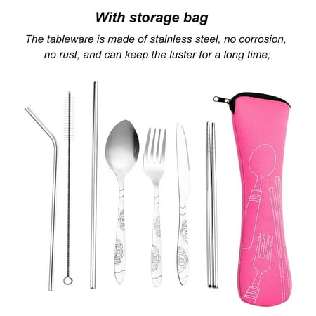 8pcs/set Spoon Fork Set Stainless Steel Chopstick Portable Dinnerware ...