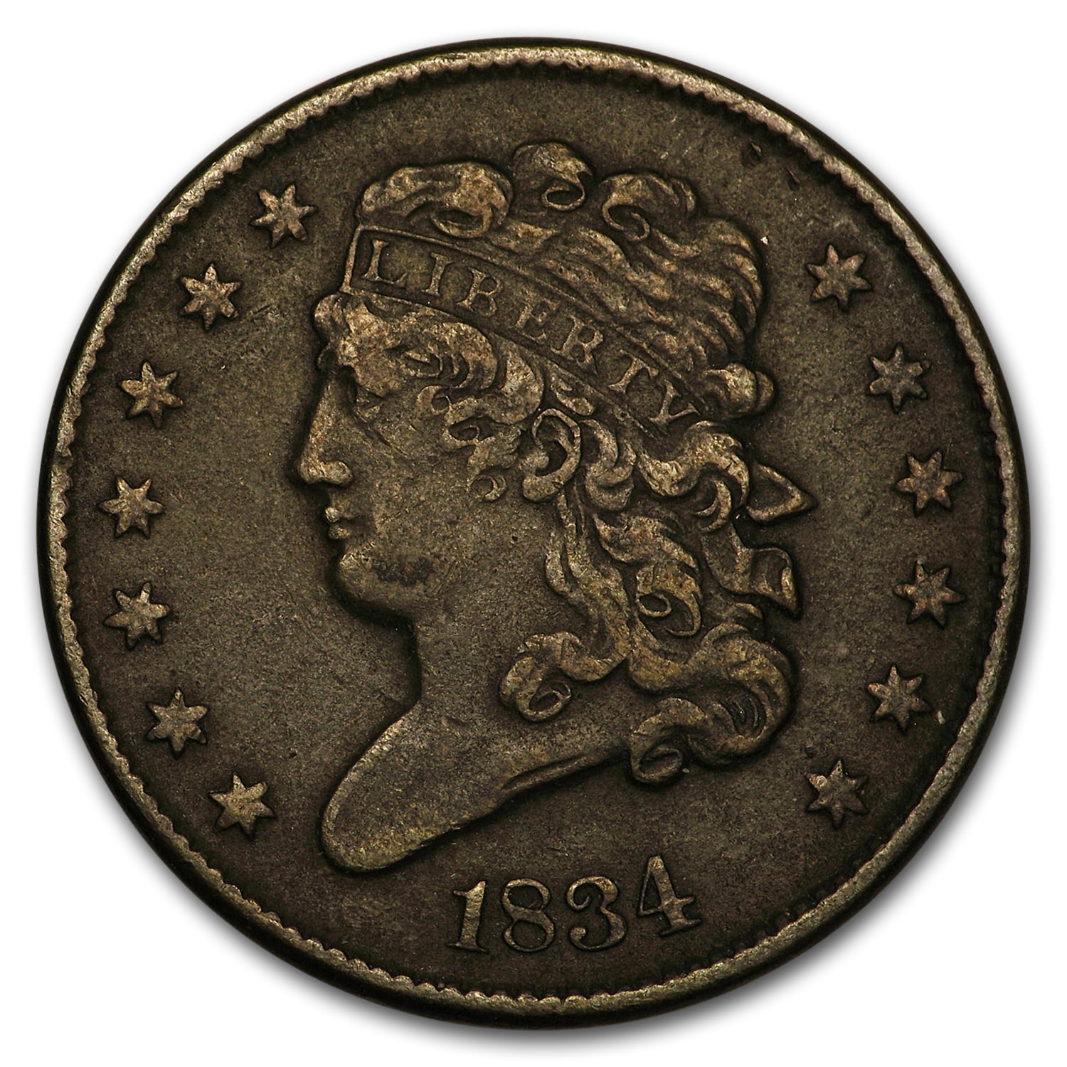 1834 U.S. Mint Classic Head Half Cent Coin, Pure Copper, Very Fine ...