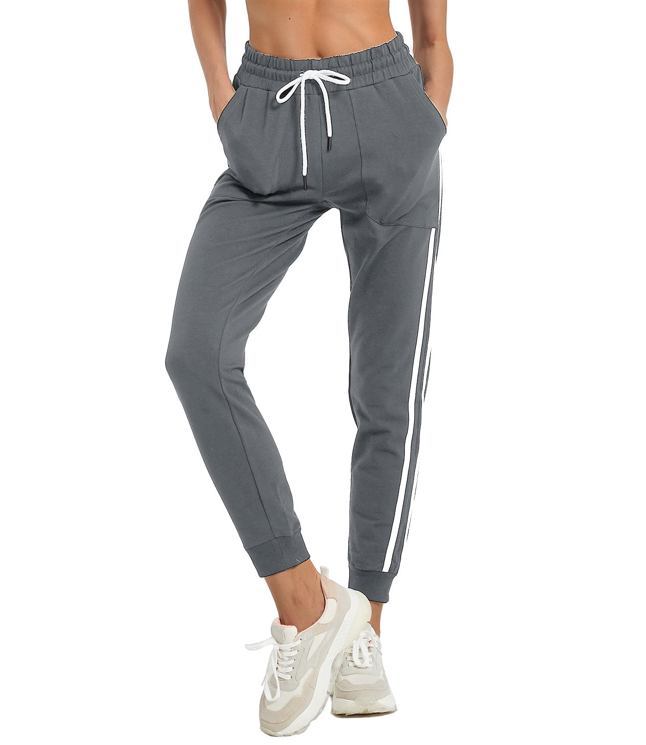 PULI Women's Pants Running Jogger Sweatpants with Pockets (Charcoal S ...