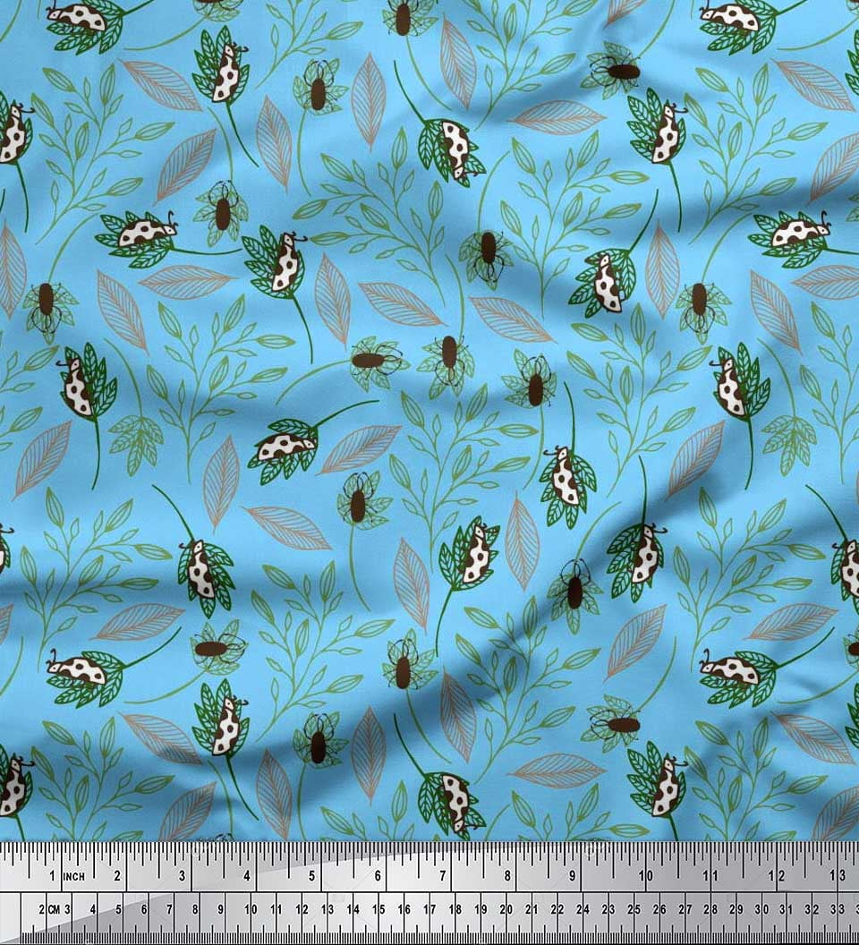 Soimoi Satin Silk Fabric Leaves & Insect Fabric Prints by Yard 42 Inch ...