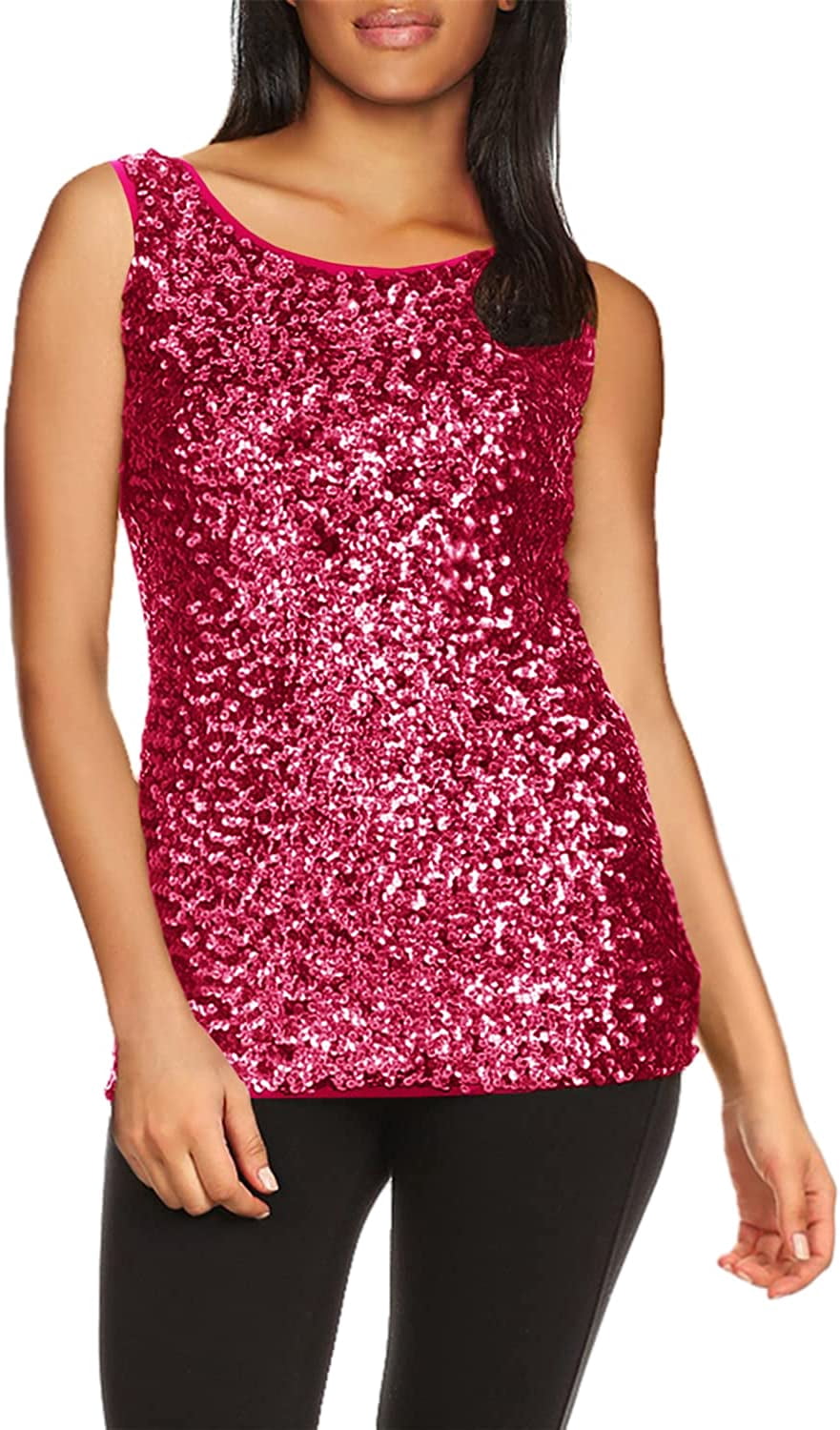 Womens Sparkle & Shine Glitter Sequin Embellished Sleeveless Round Neck ...