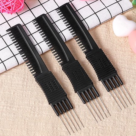QUETO 3 Pack Carbon Lifting Combs with Metal Tip, Carbon Salon Combs ...
