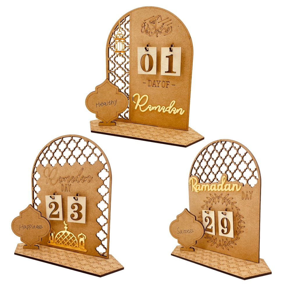 3 Pcs Ramad-ans Advent Calendar,30 Days Eid Countdown Wooden Ramad-ans ...
