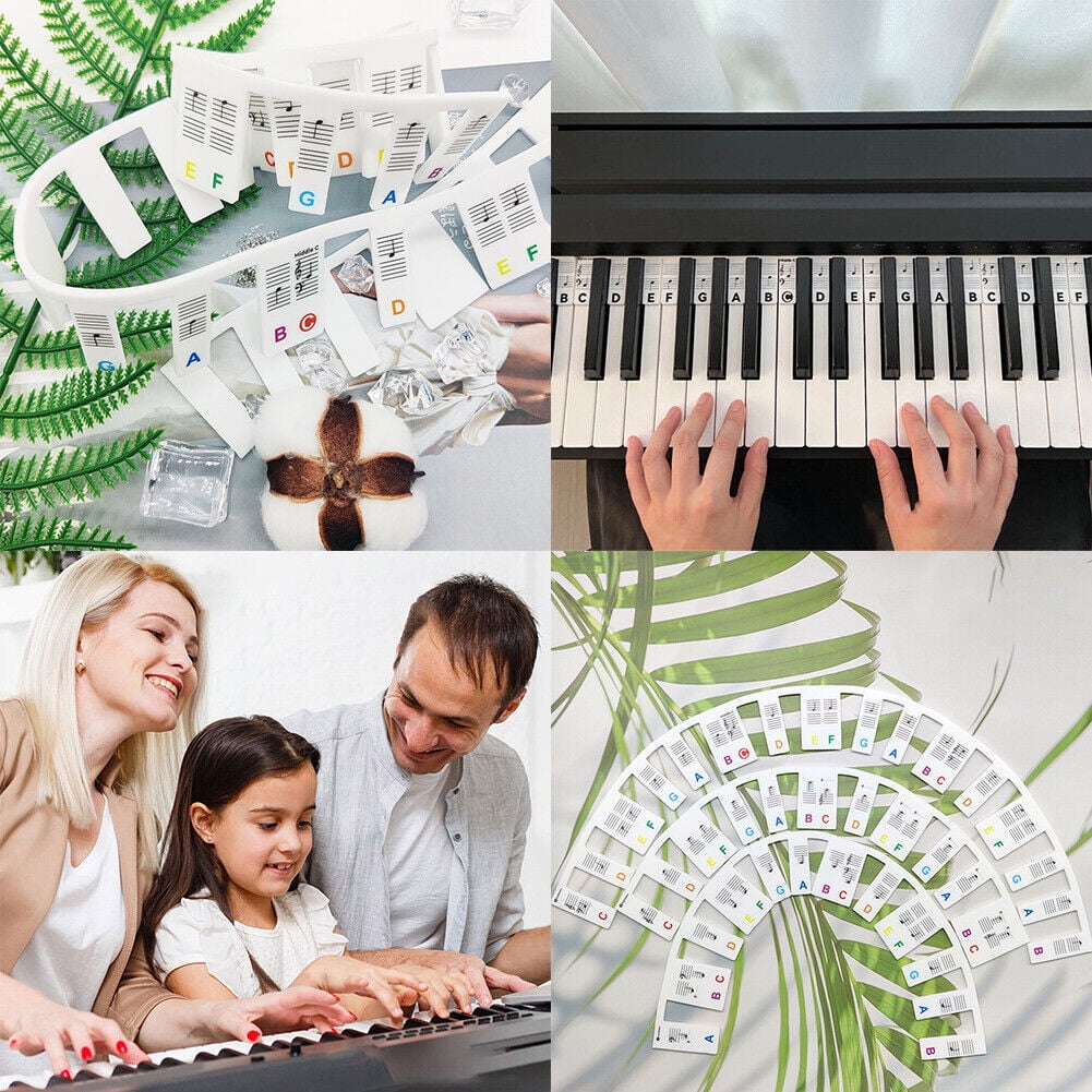US 1-2 Pcs Removable Piano Keyboard Note Labels Reusable Silicone Piano ...