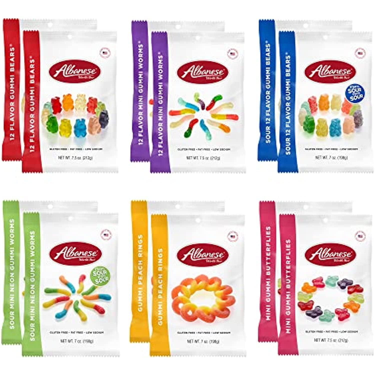 Albanese Worlds Best Gummi Variety Pack, 12 Flavor And Sour Bears, Mini ...