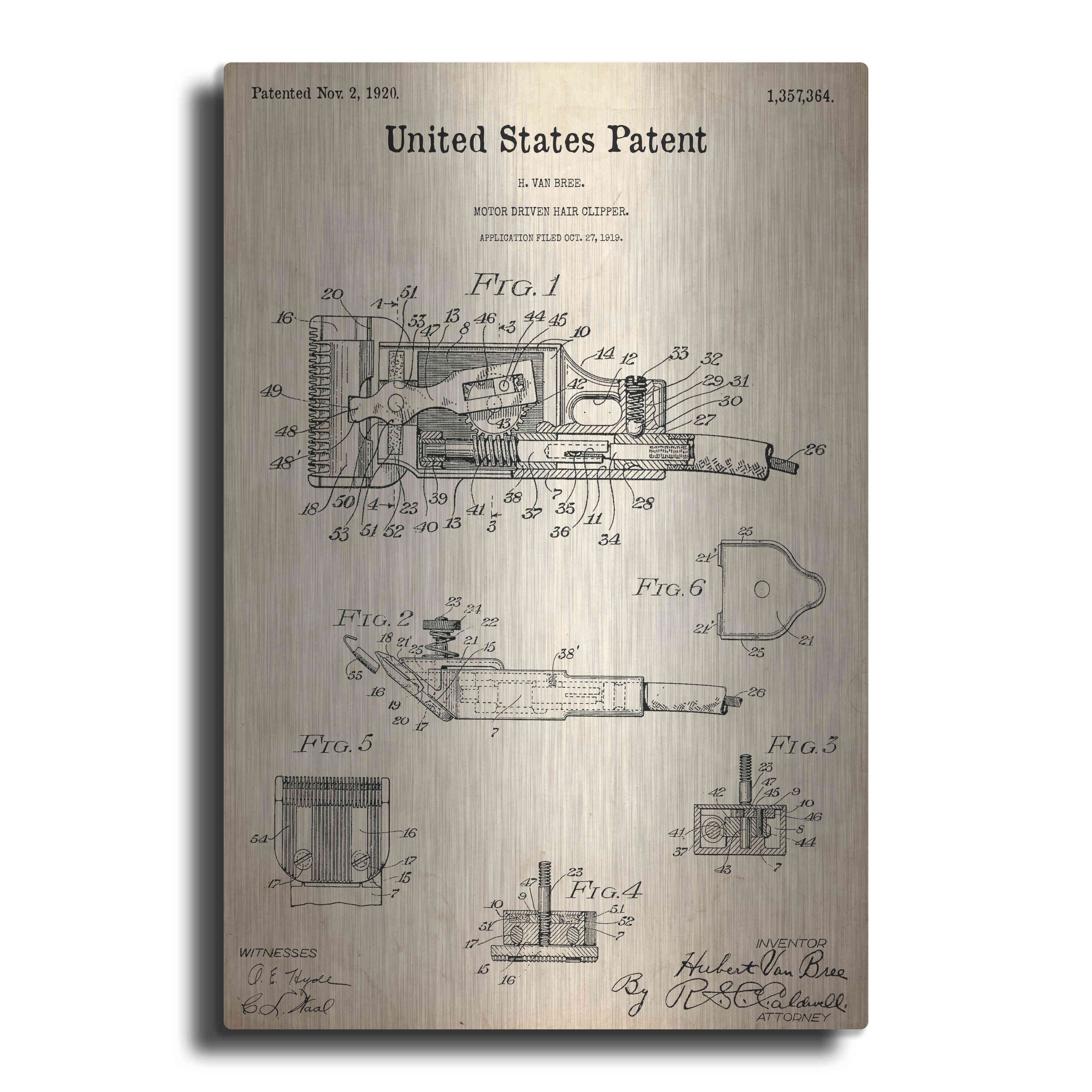 Luxe Metal Art 'Motor Hair Clipper Blueprint Patent Parchment,' Metal ...