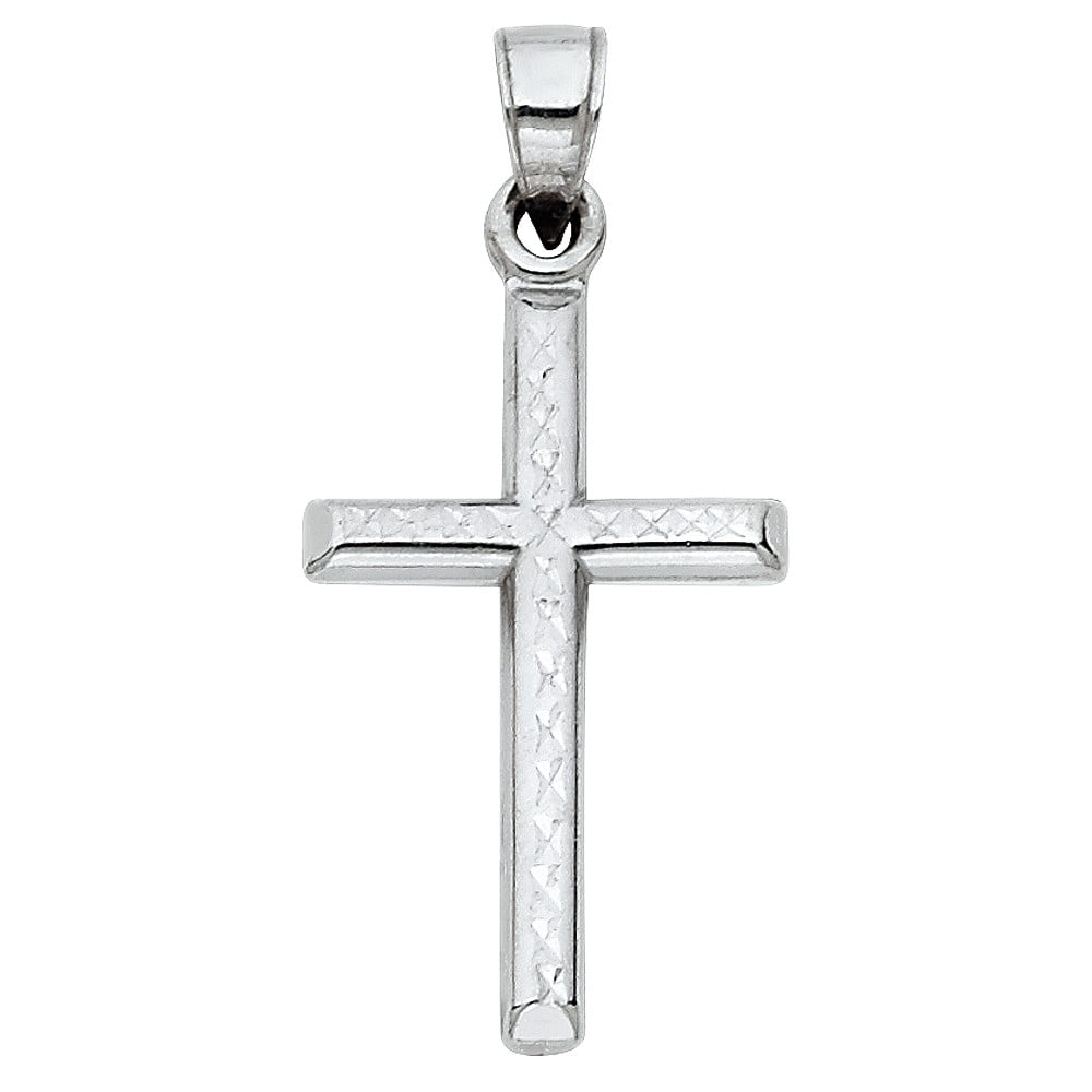 Plain Simple Cross Charm 14k White Real Pure Gold 1 inch Polish Pendant ...