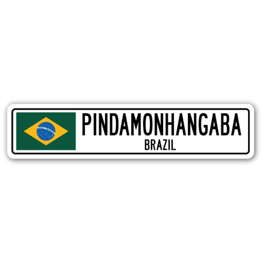 PINDAMONHANGABA, BRAZIL Street Sign Brazilian flag city country road ...