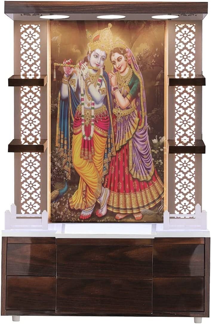 Wooden Designer LED Temple for Home / Radha Krishna / Pooja Mandir ...