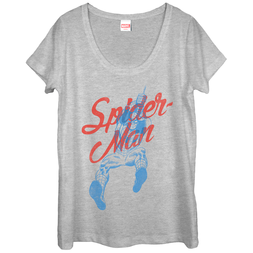 Women's Marvel Spider-Man Cursive Scoop Neck Athletic Heather Medium ...