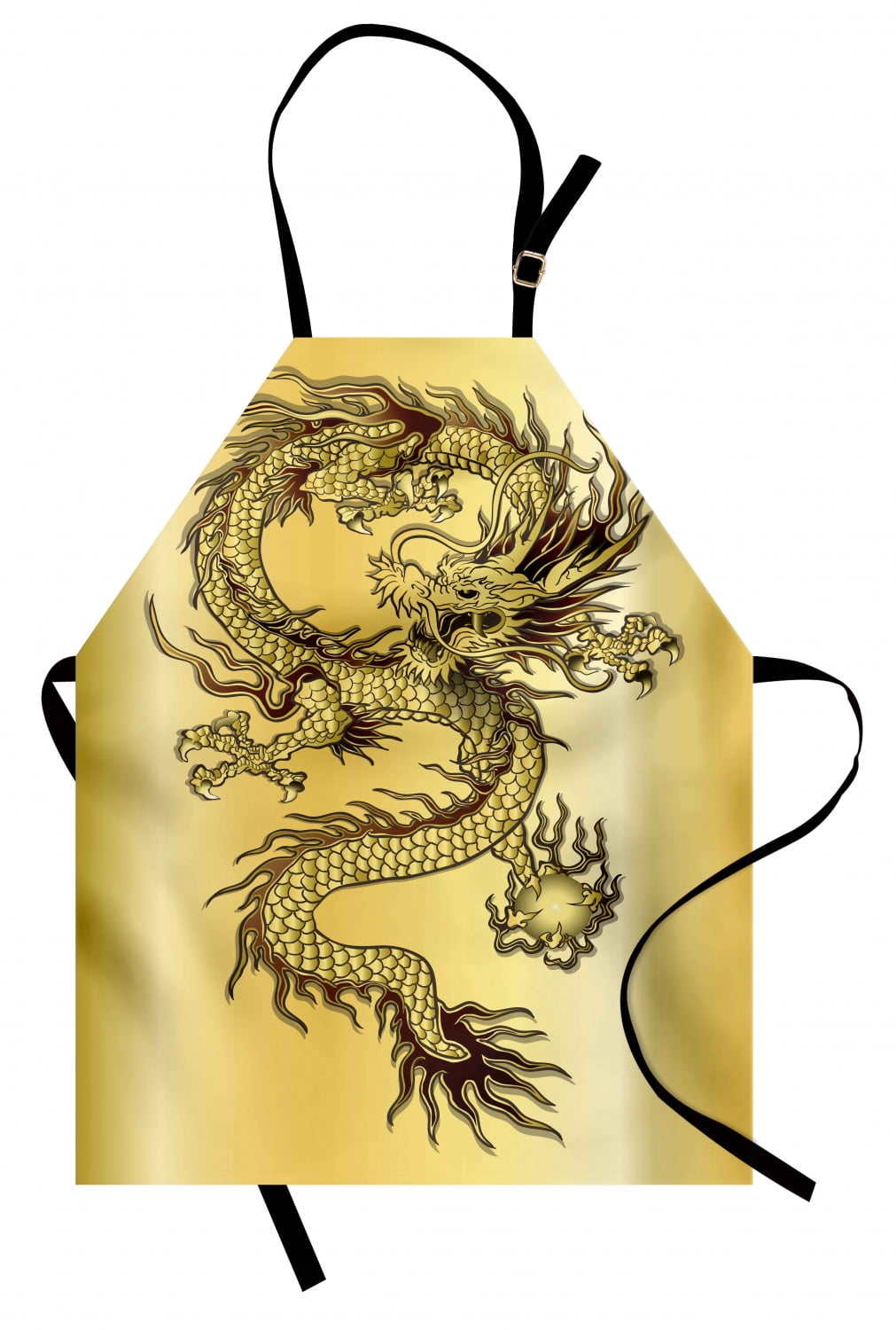 Dragon Apron Chinese Snake Dragon Theme Print Golden Background Eastern ...