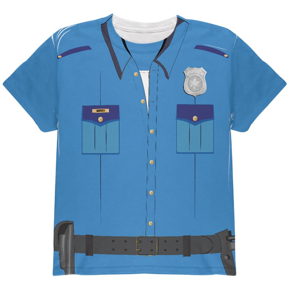 Halloween Patrol Blue Police Officer Costume All Over Youth T Shirt ...