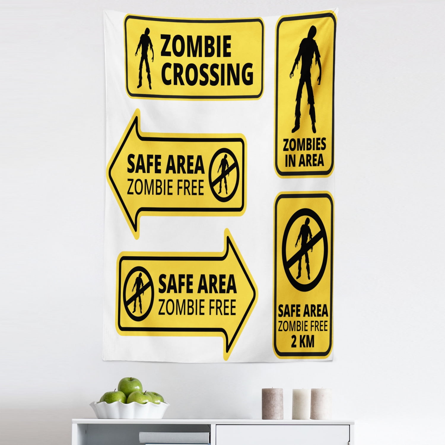Zombie Tapestry, Safe Area Zombie Free Safe Protection Zone Caution ...