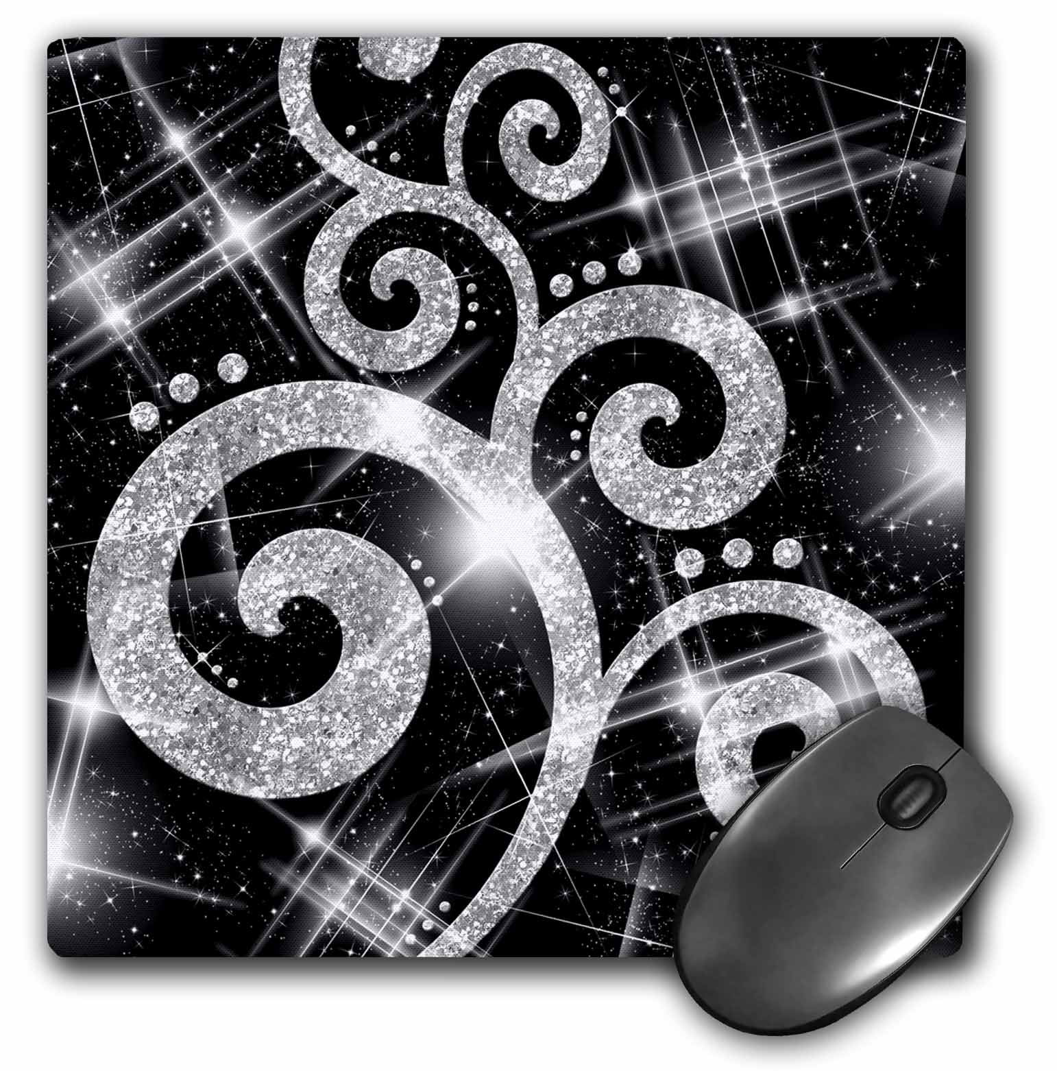 3dRose Silver Glitter Swirls And Dots, Mouse Pad, 8 by 8 inches ...