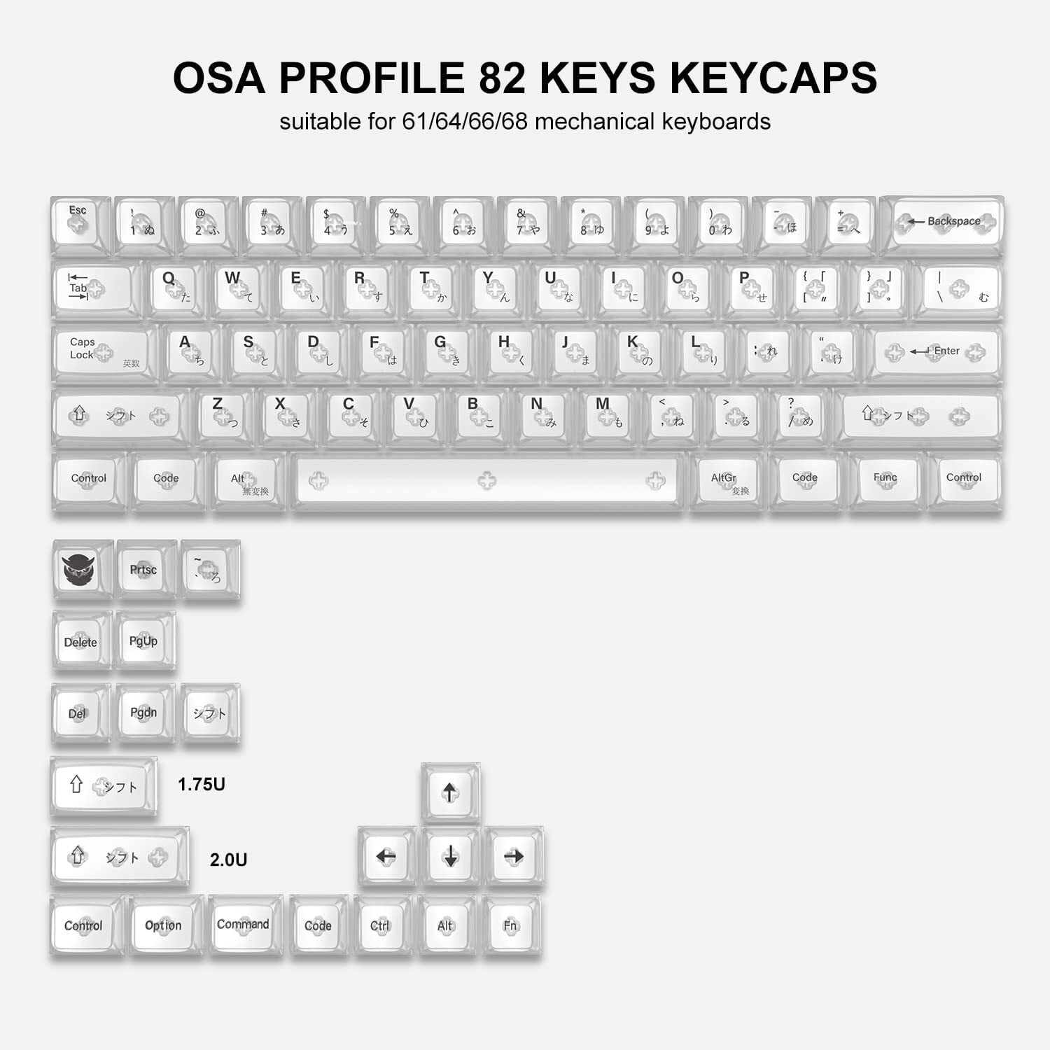 Buy 82 Keys Transparent Keycaps 60 Percent,Japanese Custom OSA Profile ...