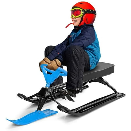 Snow Bike Sled, Racer Sledge with Durable Steel Frame, Steering Wheel ...
