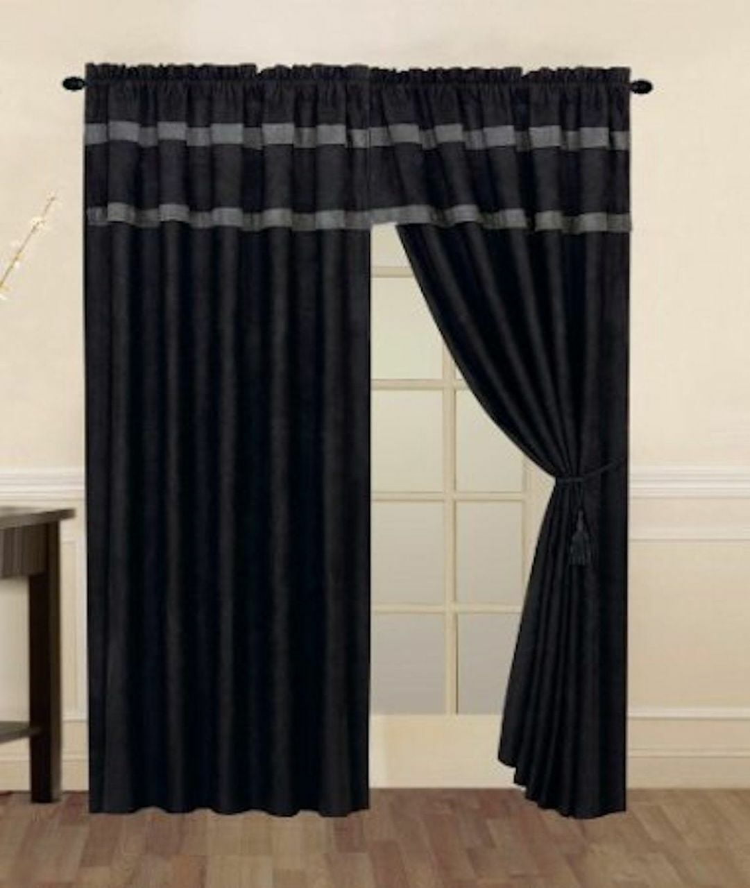 Legacy Decor Black and Grey Micro Suede Striped Curtain - Walmart.com