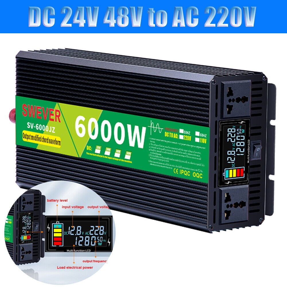 TOPCHANCES 6000W Power Inverter, Modified Sine Wave DC 24V to AC 220V ...