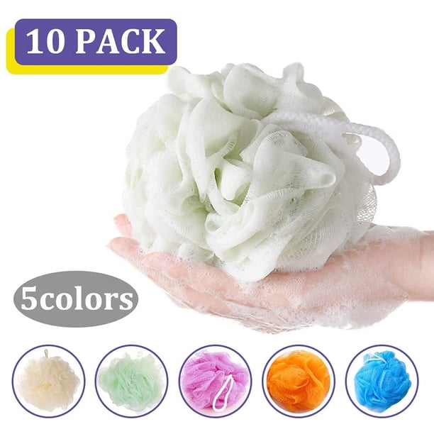 10 Pack Shower Sponge Loofahs,Multi-Color Mesh Pouf Bath Poof Shower ...