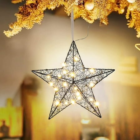 MHT Hanging Outdoor Christmas Star Light, Battery Operated LED Porch ...