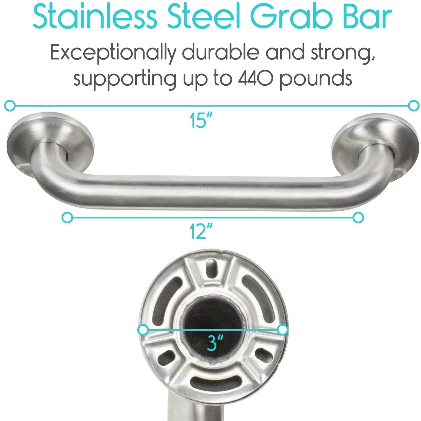 Buy HTB Metal Grab Bar - Balance Handrail Shower Assist - Bathroom ...