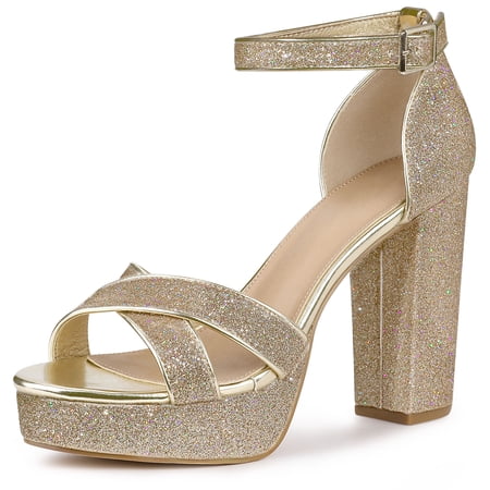 Unique Bargains Perphy Women's Glitter Platform Crisscross Straps ...