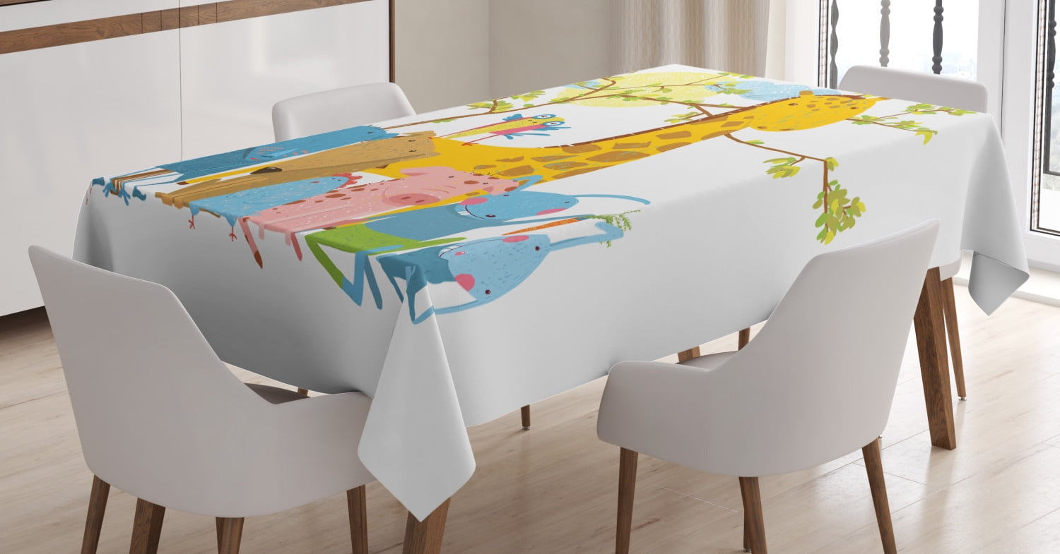Kids Boys Tablecloth, Zoo Animals Sitting under a Tree Cartoon Style ...
