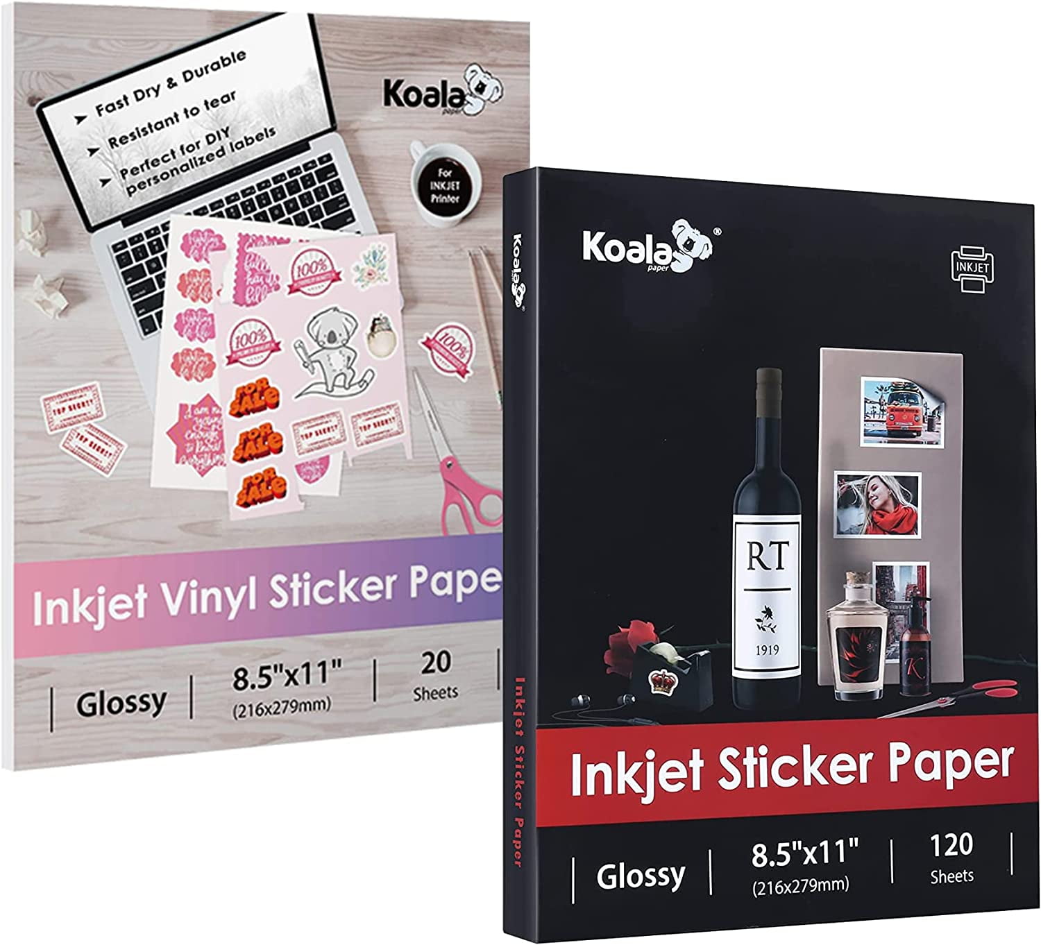 Buy Koala Printable Vinyl Sticker Paper Glossy White Waterproof 20 ...