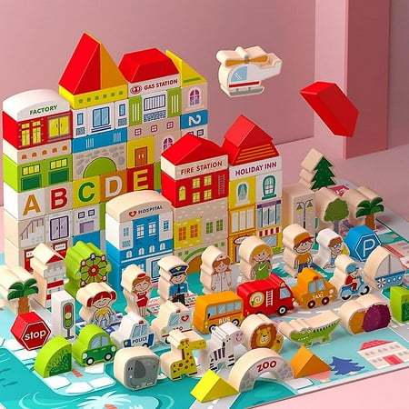 Wooden City Building Blocks 120 Pieces Children's City Construction ...