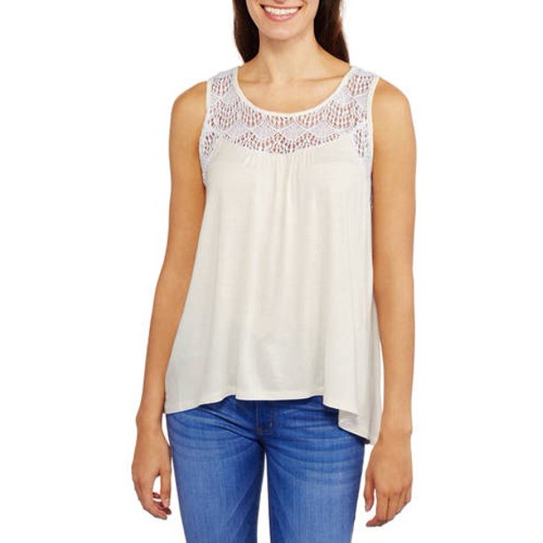 Women's Swing Tank with Lace Yoke Trim - Walmart.com