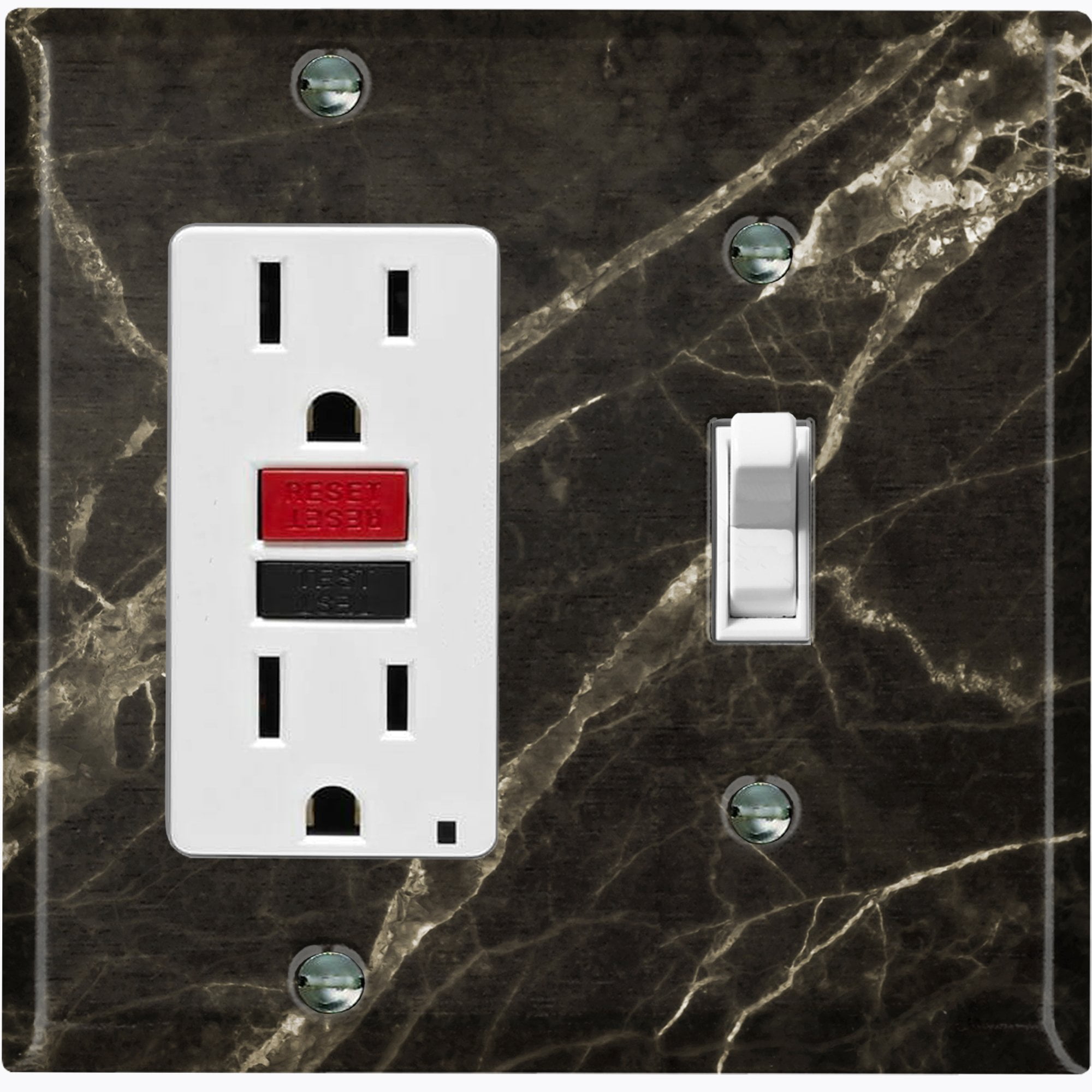 Metal Light Switch Plate Outlet Cover (Image of Marble Black MAR005 ...
