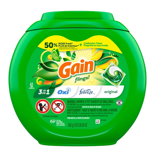 Gain Flings Laundry Detergent Pacs, Original Scent, 3 in 1 HE Detergent ...